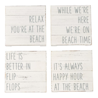 Mud Pie Relax Happy Hour Flip Flops On Beach Time Planked Wood Coaster ...
