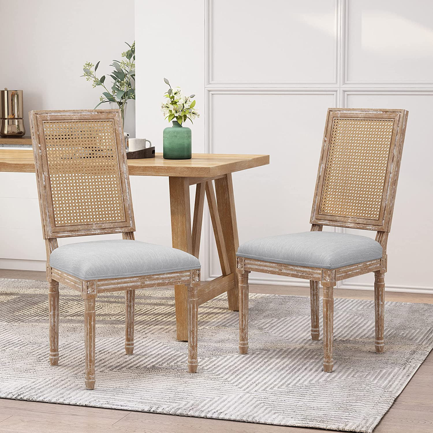 Set of 2 Light Grey Dining Chairs with Fluted Legs, Padded Seat ...