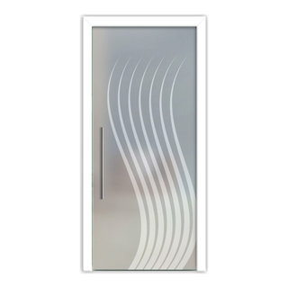 Frameless Glass Pocket Sliding Door With Frosted Design, 38"x81 ...