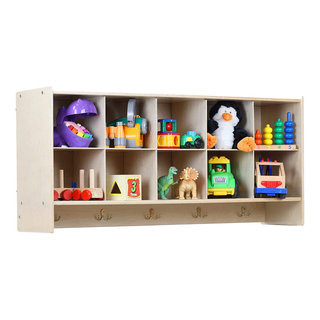 10 Section Wood Cubbies Storage, Yellow Bins, Wall Hanging Organizers ...