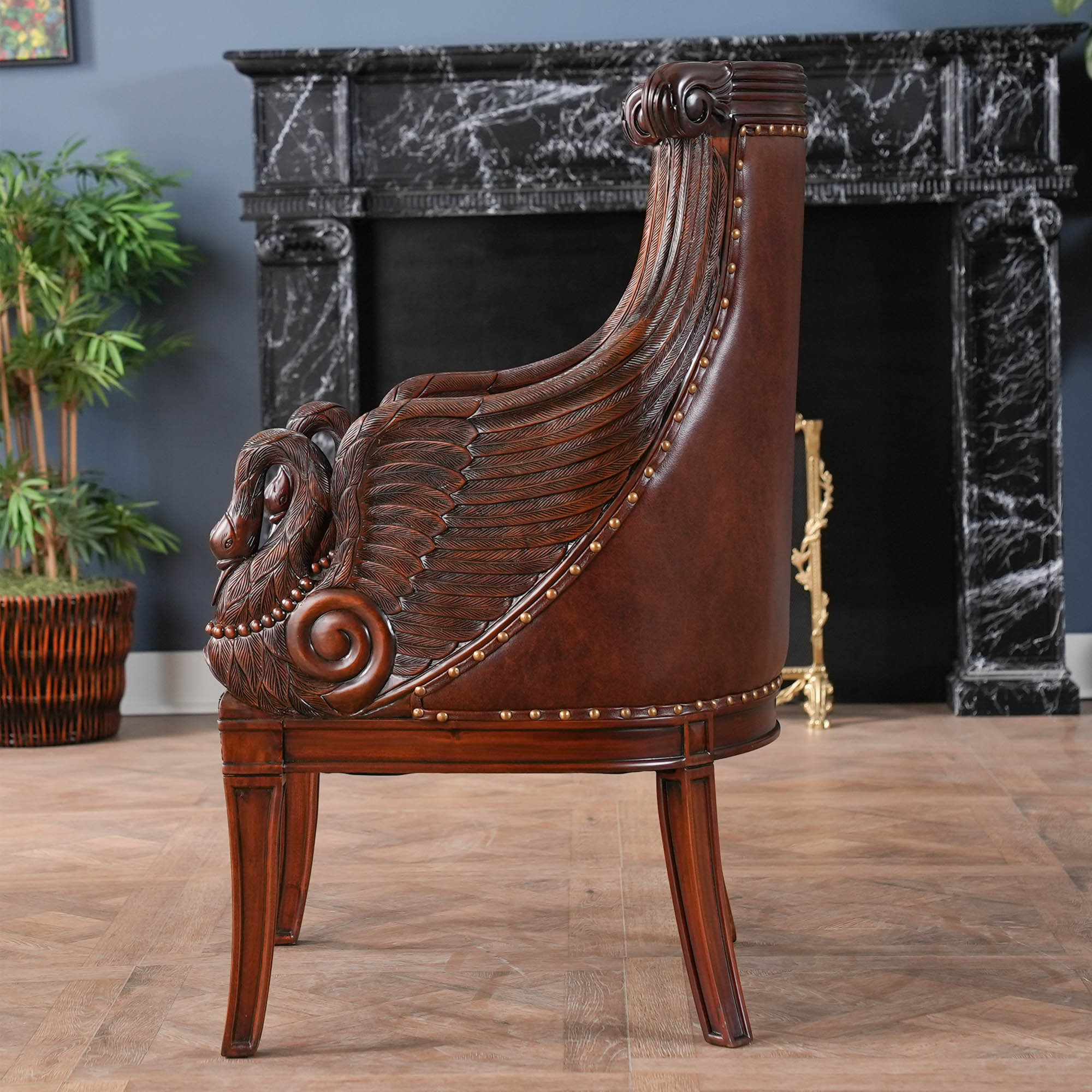 Mahogany Swan Arm Chair With Leather - Victorian - Armchairs And Accent ...