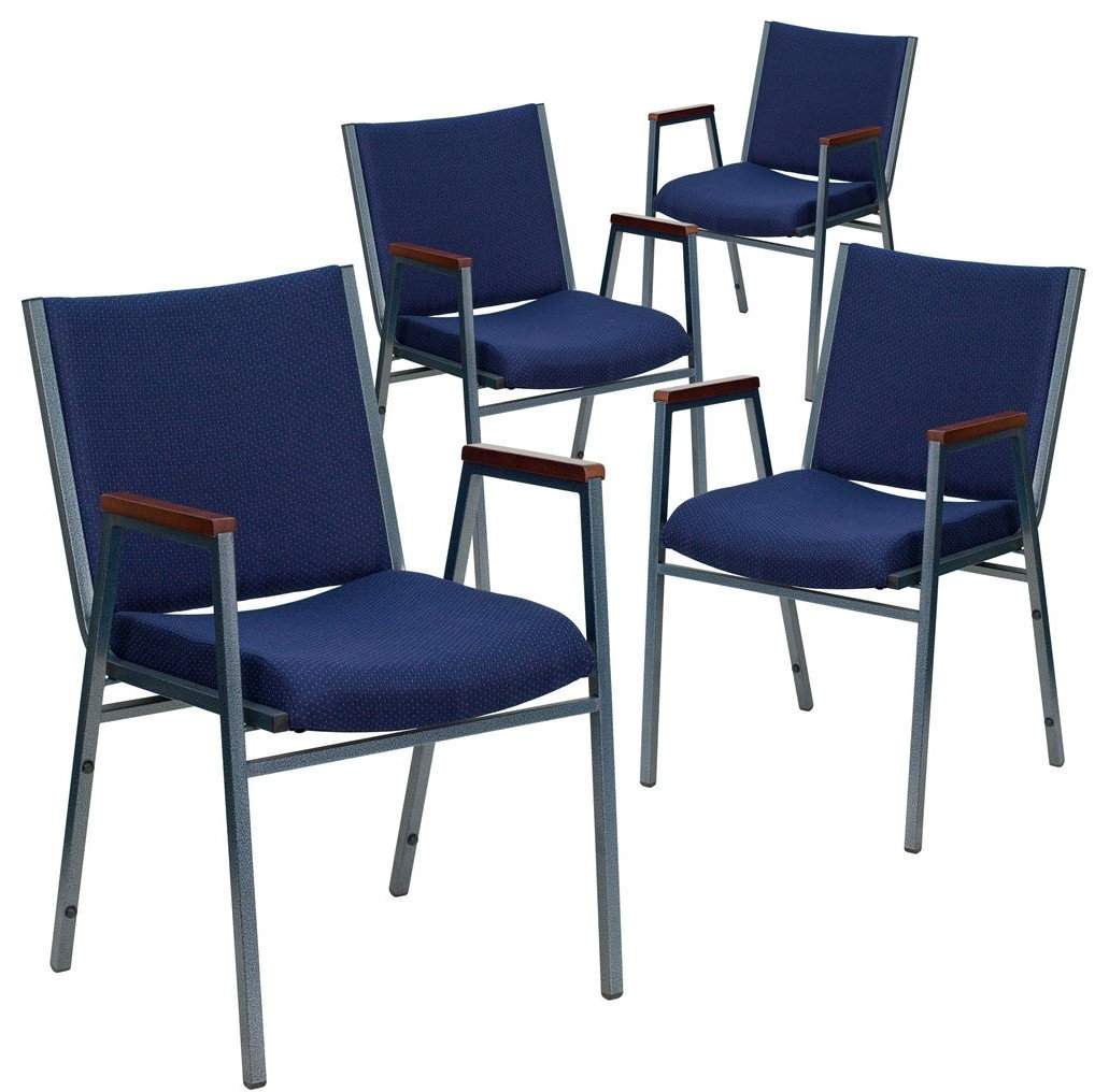 4 Pk. 3'' Thickly Padded, Navy Patterned Upholstered Stack Chair with ...