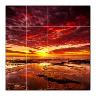 Sunset Ceramic Tile Wall Mural HZ500980, 32" Wide x 32" High - Beach ...