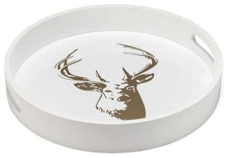 Torre and Tagus Stag Gold Motif 16" Round Tray - Rustic - Serving Trays ...