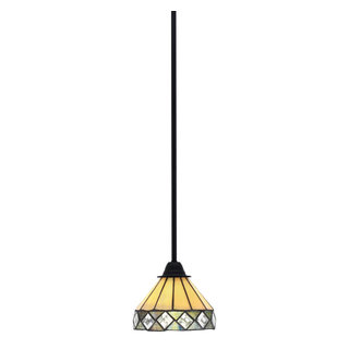 Paramount Mini Pendant, Matte Black, 7" Diamond Peak Art Glass ...