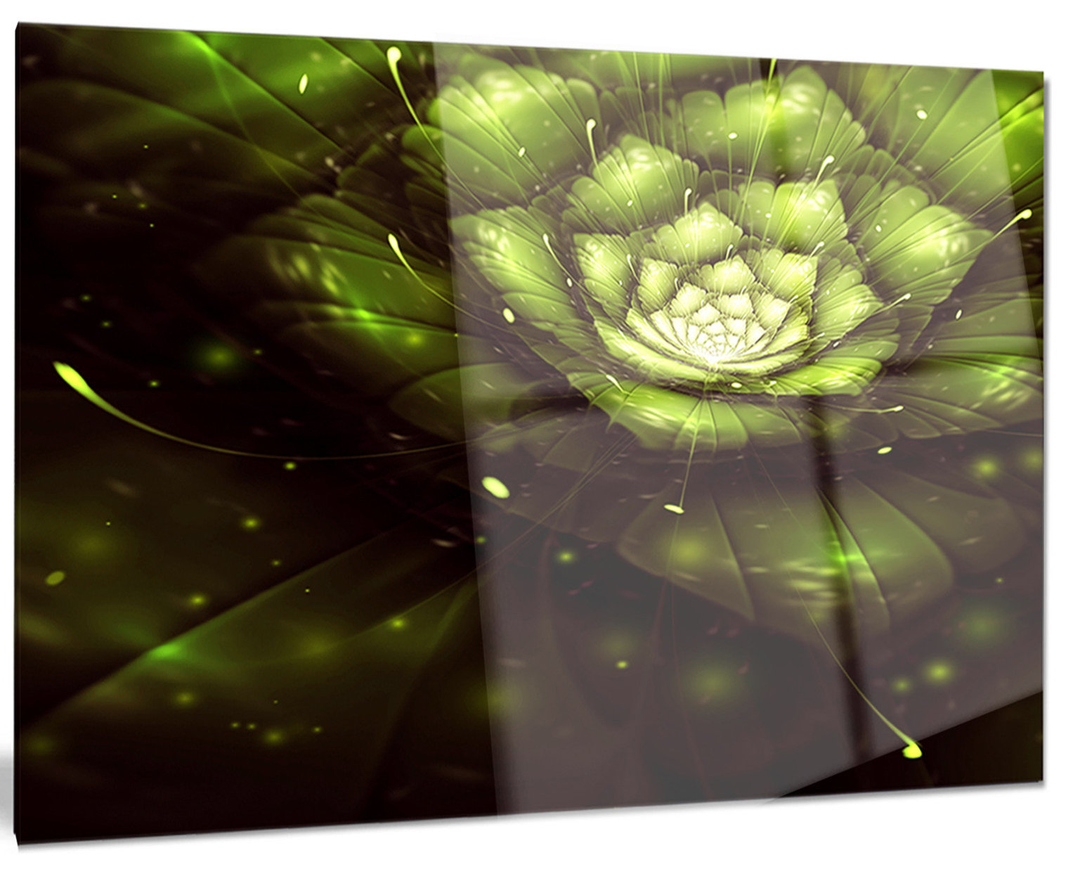 "Green Flower With Sun Rays" Glossy Metal Wall Art, 28"x12 ...