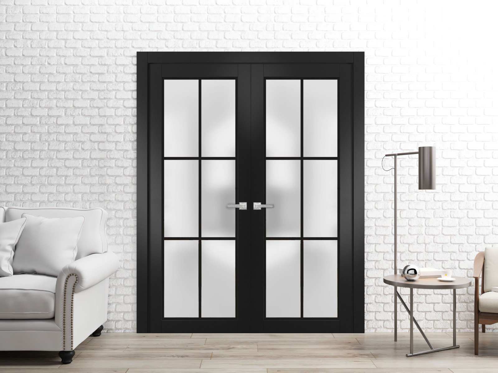 Solid French Double Doors | Planum 2122 Matte Black, 72" x 80" ( 2 ...