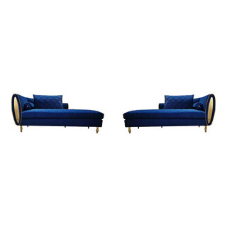 Infinity 2-Piece Blue Velvet Chaise Lounge Set - Traditional - Indoor ...
