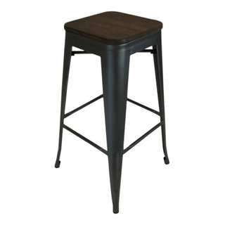 METAL STOOL, 30", GUN METAL w/ WOOD SEAT, Set of 4 - Industrial - Bar ...