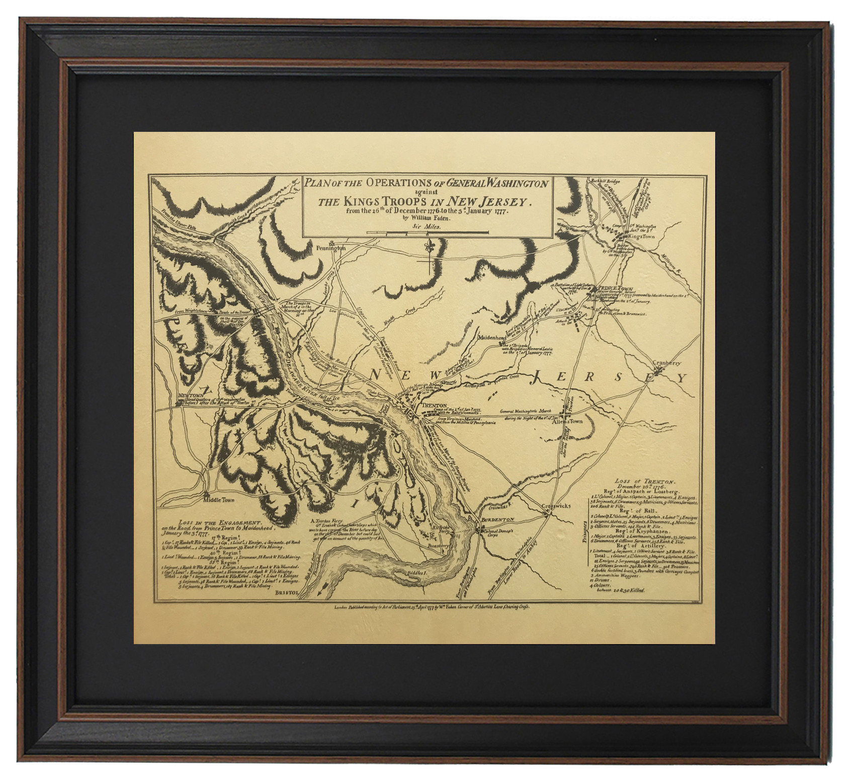 Framed Washington's Crossing Map and Battle of Trenton - Traditional ...