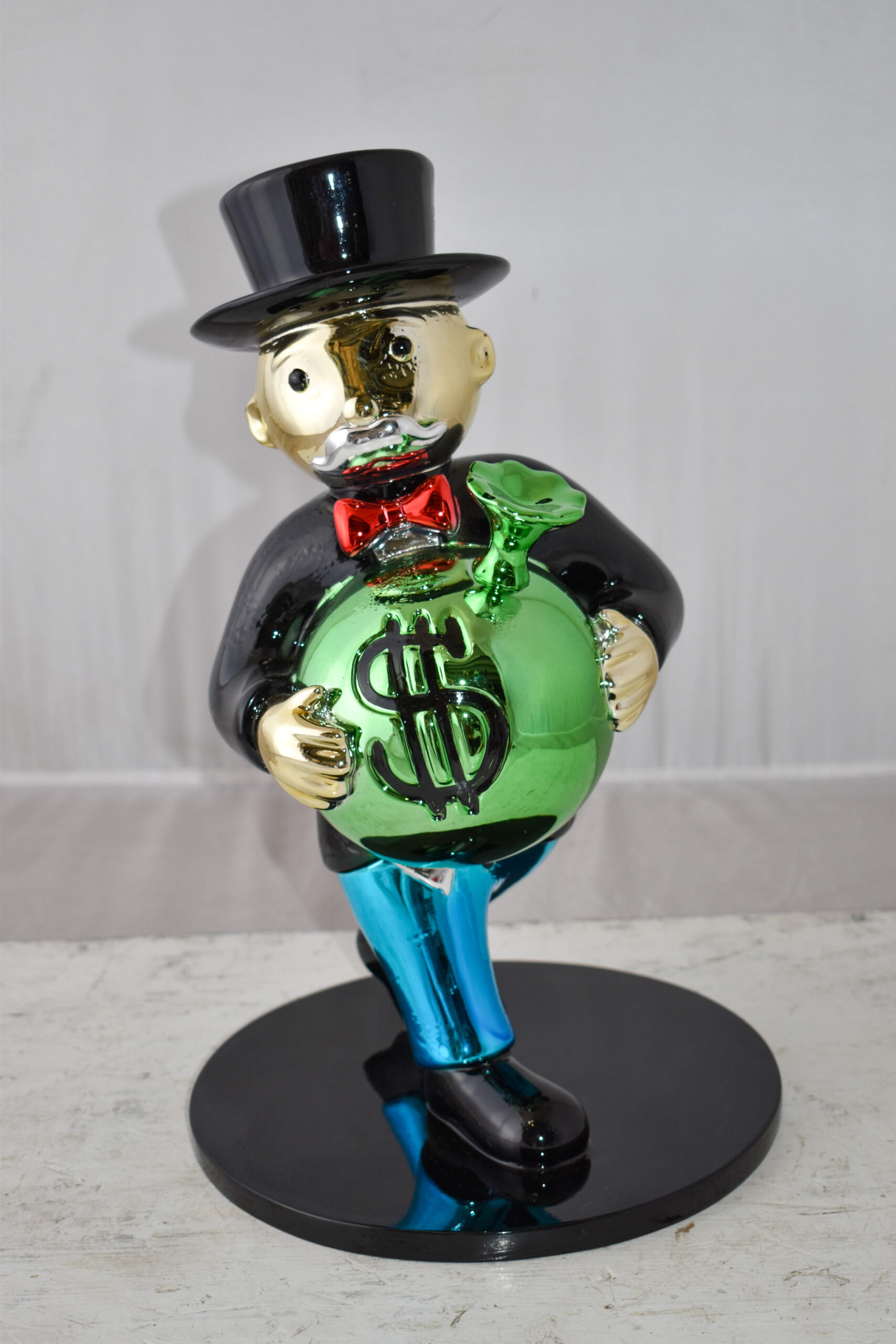 Vibrant Monopoly Man Holding Money Bag Resin Statue Small Size: 10" x ...