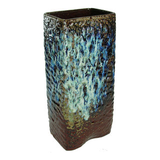 Benzara Contemporary Rectangular Distressed Ceramic Pot, Brown and Blue ...
