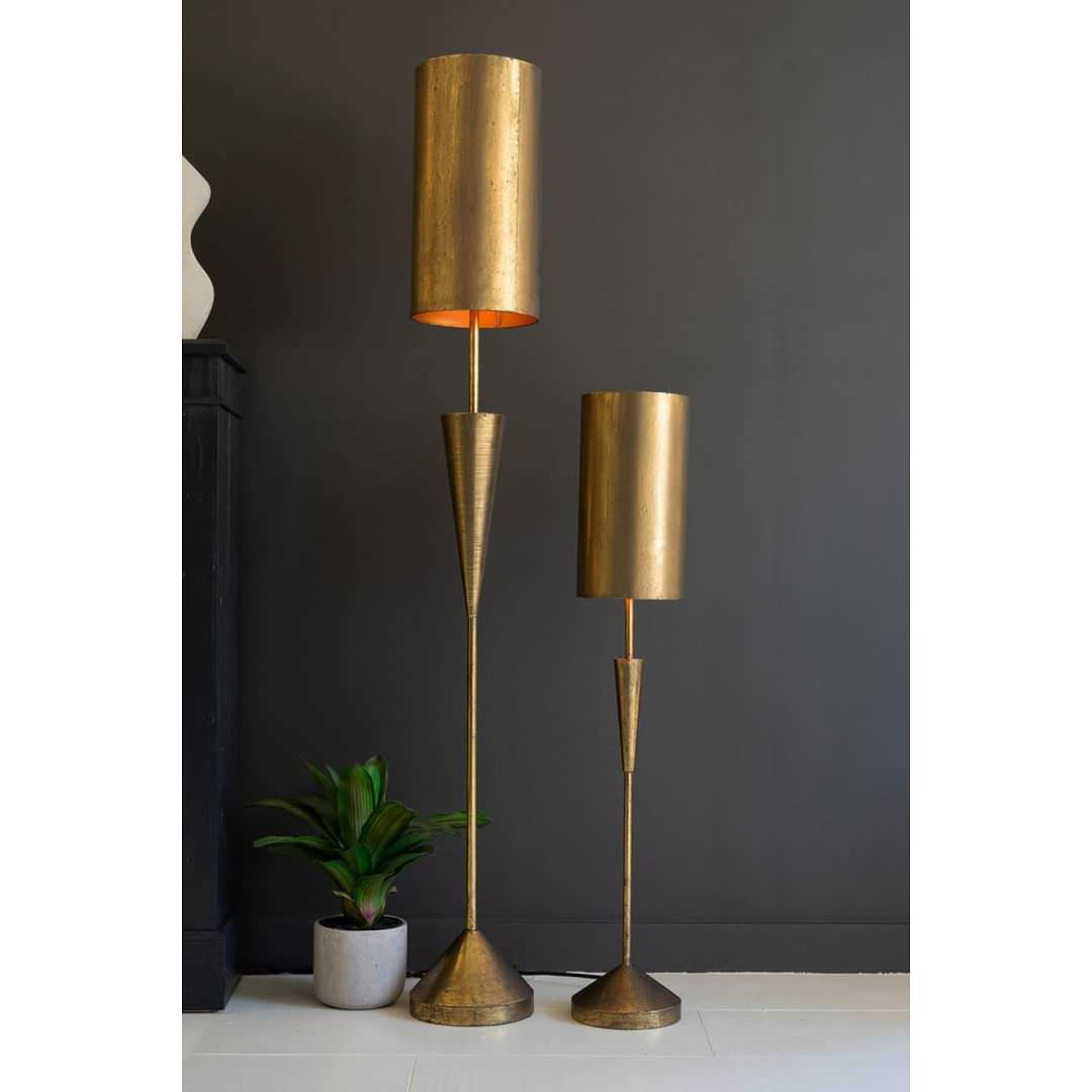 Slim Distressed Gold Tall Metal Shade Floor Lamp 61 in Round Buffet ...
