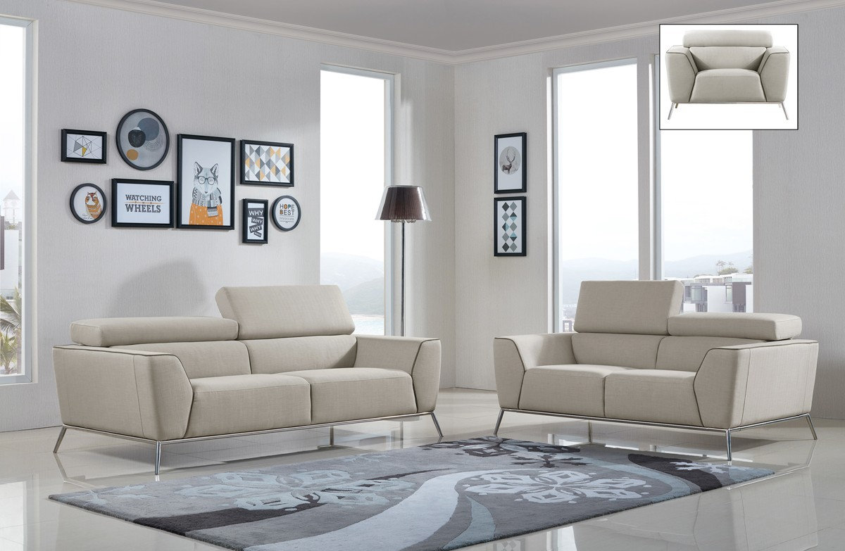 Divani Casa Velva Beige With Brown Piping Armchair - Midcentury ...