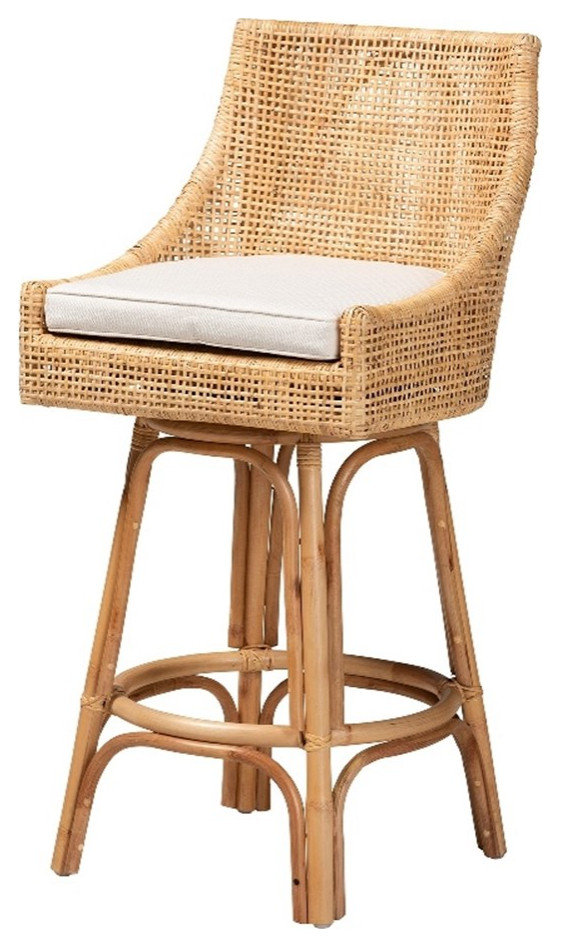 Baxton Studio Bella Modern Bohemian Natural Brown Rattan Bar Stool ...
