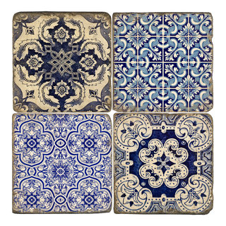 Azulejos Coasters, Set of 4, With stand - Mediterranean - Coasters - by ...