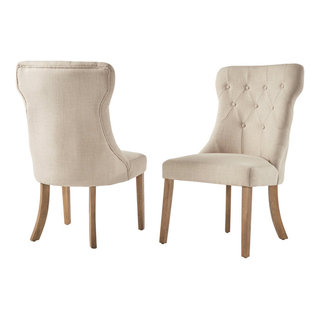 Set of 2 Dining Chair, Linen Seat With Button Tufted Hourglass Back ...