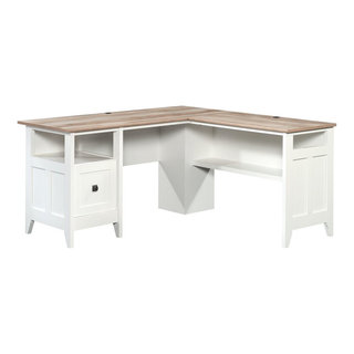 UrbanPro Wooden L-Shaped Computer Desk in Glacier White - Farmhouse ...