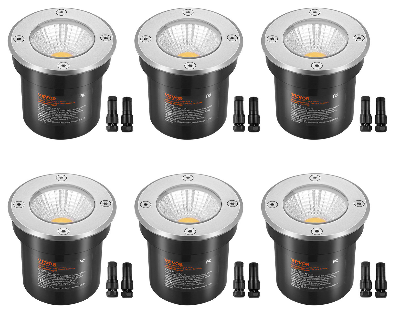 VEVOR 6 Pack Low Voltage Landscape Lights In-Ground LED Well Lights 6W ...