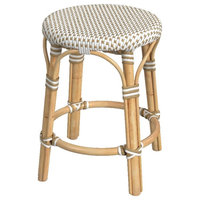 Home Square 18" Rattan Round Stool - White and Tan Dot - Set of 3 ...