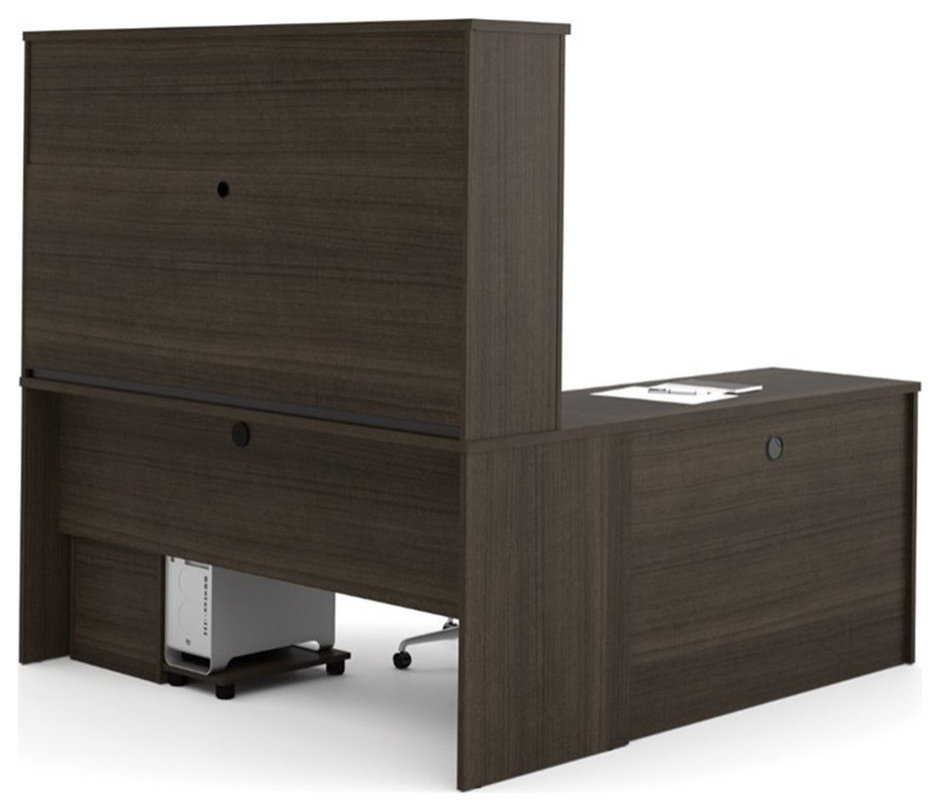 Bestar Embassy 66" L-Desk with Hutch in Dark Chocolate - Transitional ...