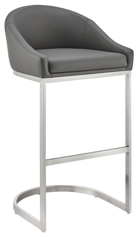 Armen Living Atherik Counter Stool, Stainless Steel/Gray Faux ...