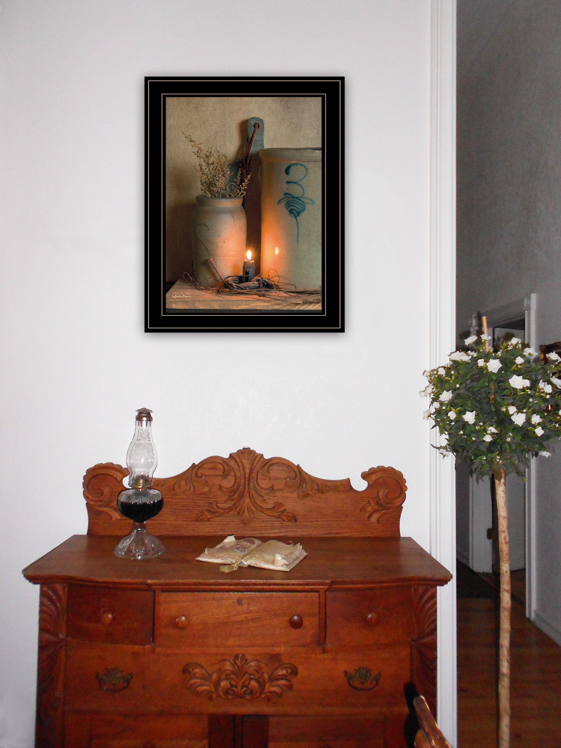 "No. 3 Bee Sting" on a crock by Susan Boyer, Black Frame - Farmhouse ...