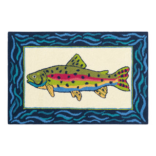 Rainbow Trout Hand Hooked 2'x3' Outdoor Rug, Multi - Beach Style ...