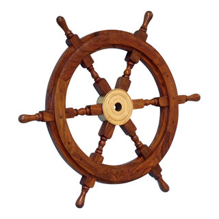 Model Ship Wheel, Brass and Wood, Large, 18" - Beach Style - Wall ...
