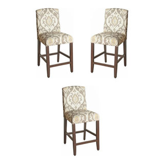 Home Square Suri 24" Wood and Fabric Counter Height Barstool in Brown ...