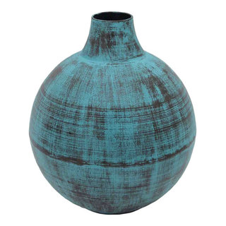 Aged Metal Bottle Vase, Blue-Large - Farmhouse - Vases - by Benzara Inc ...