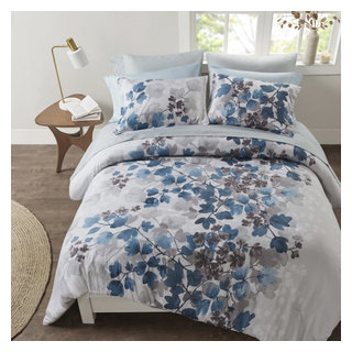 Alexis Comforter Set with Bed Sheets in Blue Color - Transitional - Bar ...