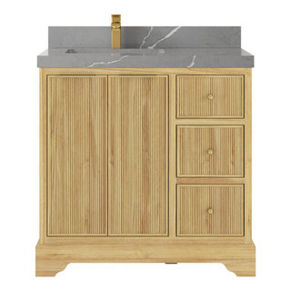 Willow Collection Dora Teak, 36" Left Offset - Transitional - Bathroom ...