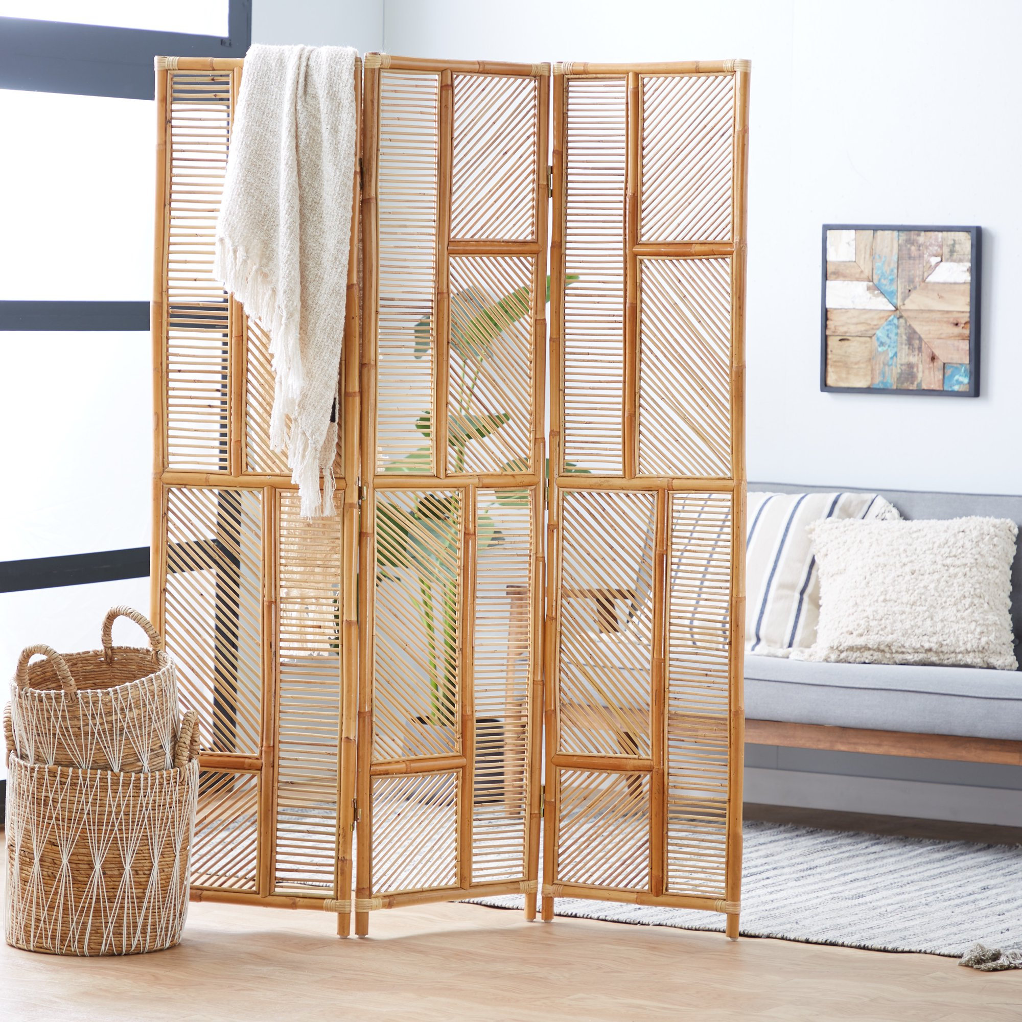 Minimalistic Room Divider, Hinged Rattan Panels With Sleek Lines ...