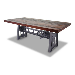 Industrial Dining Table, Cast Iron Base, Adjustable Height Rustic ...