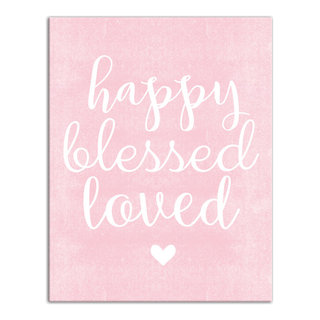 Happy Blessed Loved Pink Wall Art, 11x14 - Contemporary - Prints And ...