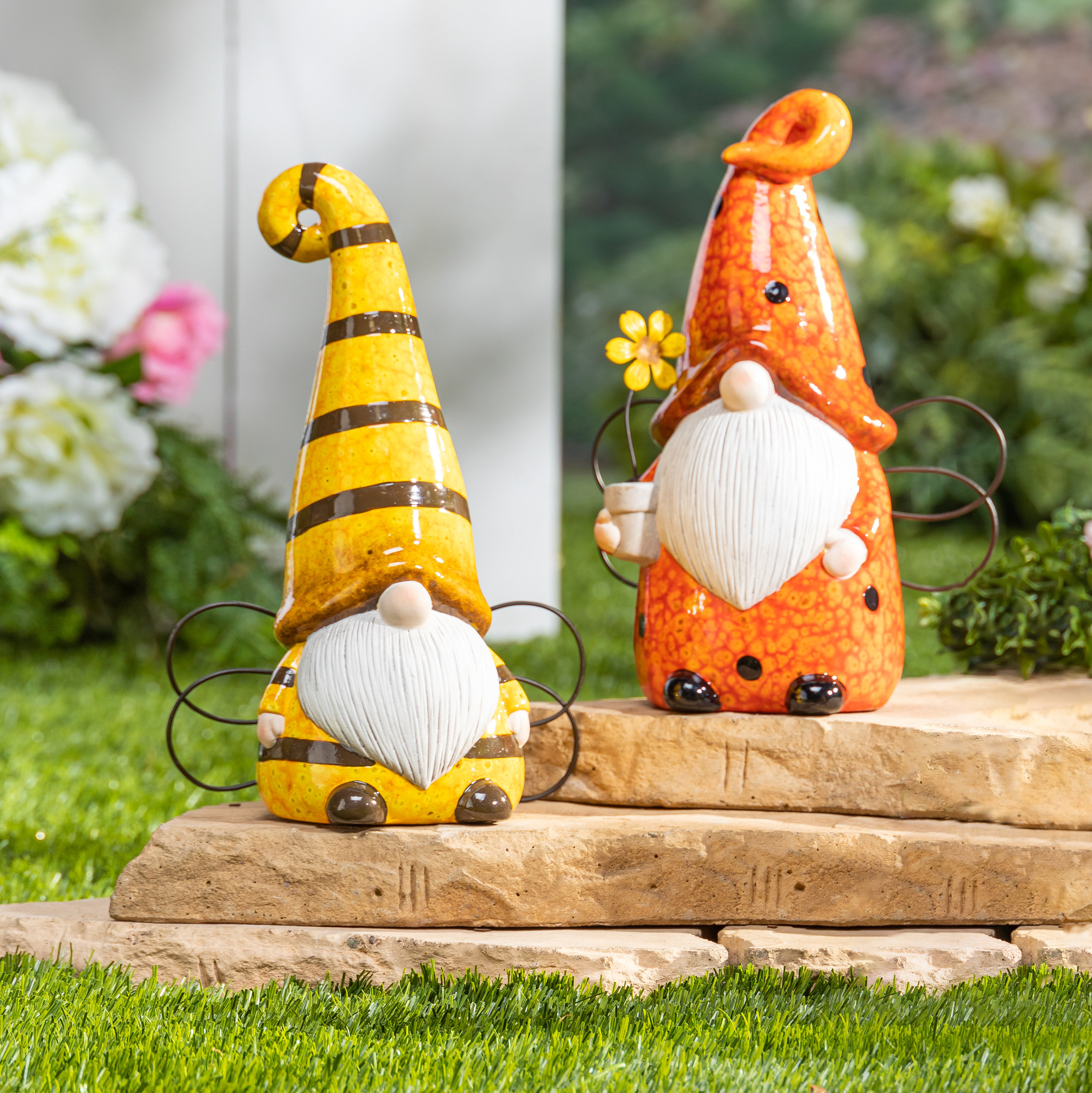 Set of 2, Assorted 9.8" Terracotta Bug and Bee Gnomes - Contemporary ...