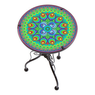 22" Peacock Design Glass & Metal Side Table - Contemporary - Side ...