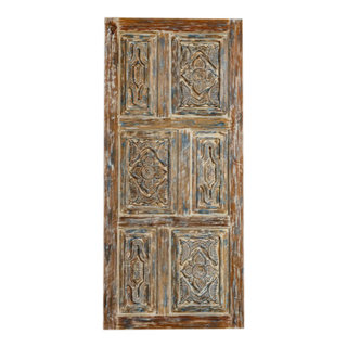 Consigned Kamala Carved Wood Artistic Farmhouse Sliding Barn Door ...