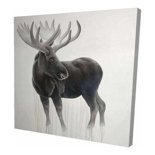 Grayscale Moose Profile Print On Wrapped Canvas, 24"x24" - Rustic ...