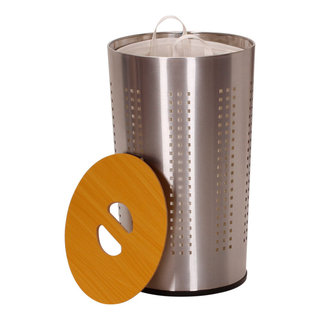 Round Metal Hamper With Engineered Wooden Lid - Contemporary - Hampers ...