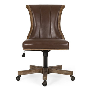 Andrea Contemporary Upholstered Roll Back Swivel Office Chair Cognac Natural by GDFStudio