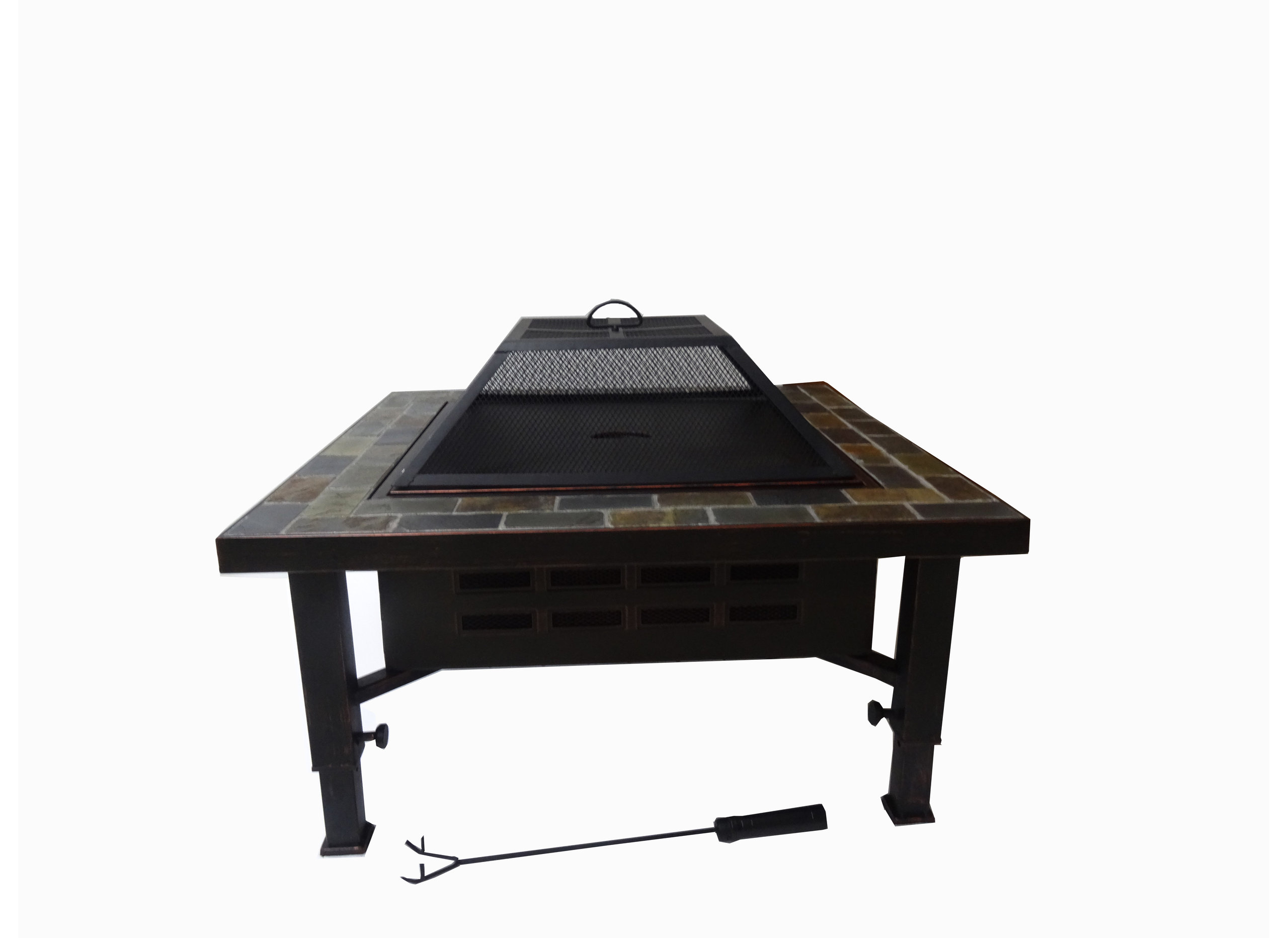 Global Outdoors 34" Adjustable Leg Square Slate Top Fire Pit With ...