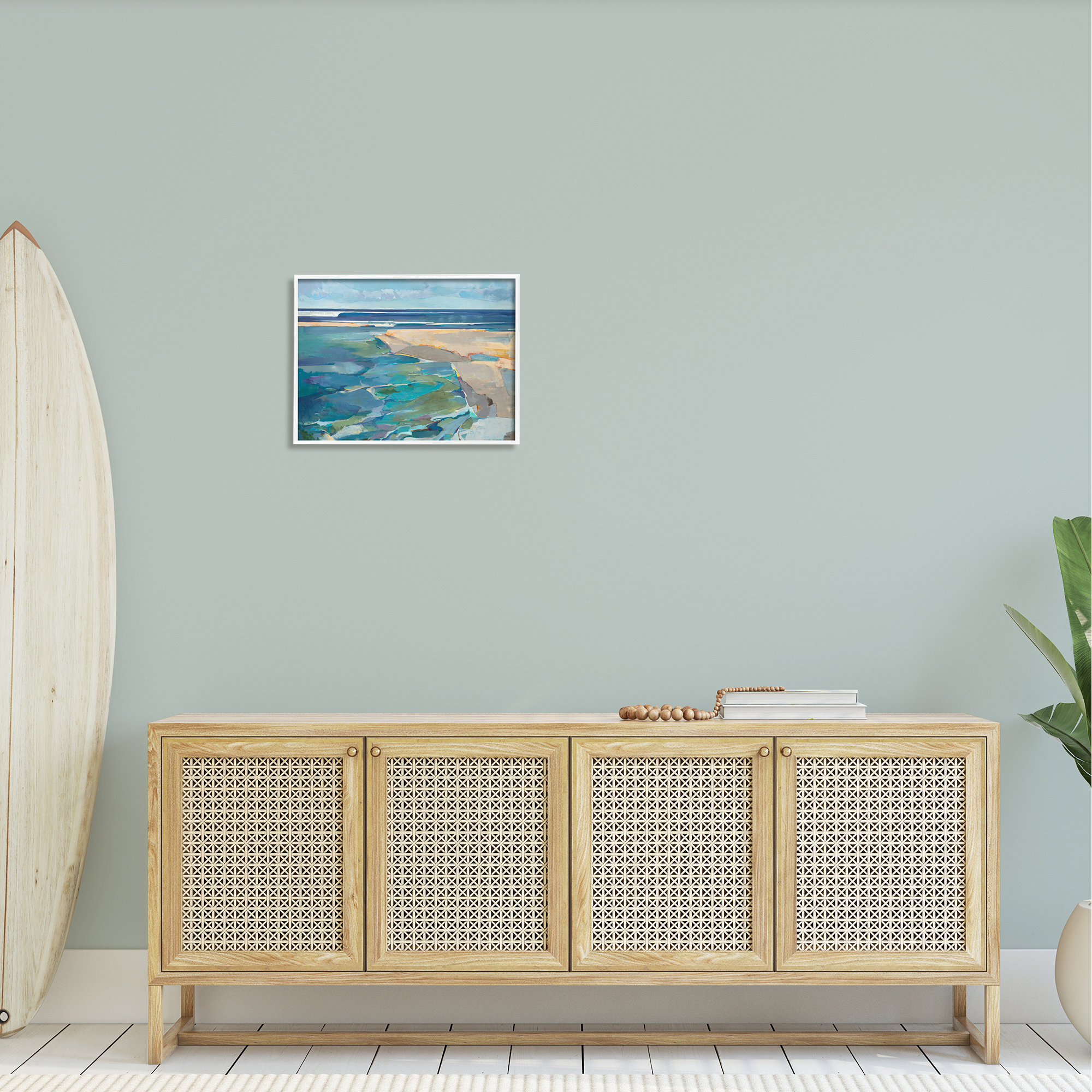 Abstract Beach Landscape Pastel Cubism Painting, 20"x16" - Beach Style ...