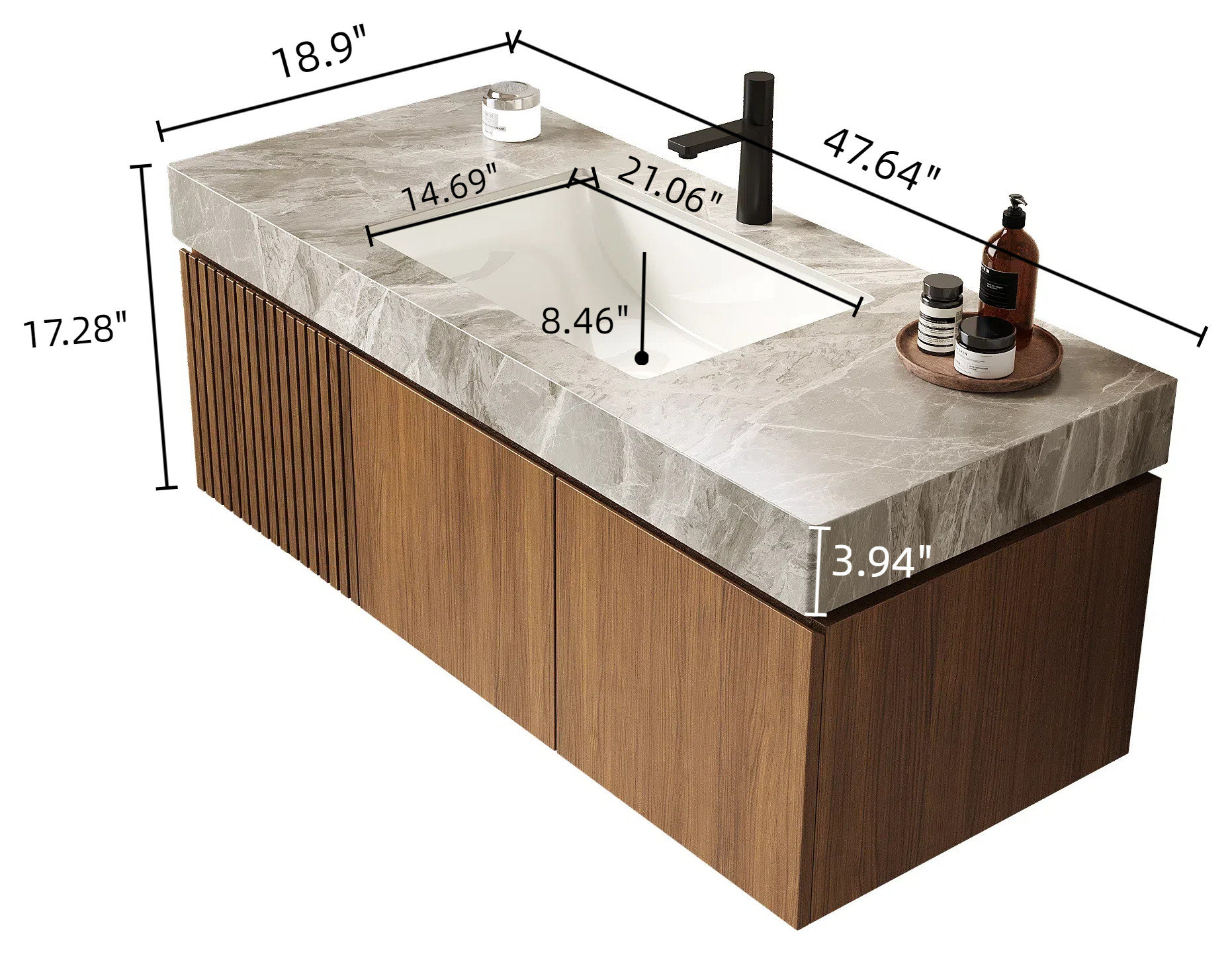 Wall-mounted Plywood Bathroom Vanity With Light Gray Sintered Stone ...