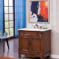 48" Single Bathroom Vanity, Teak Color With ivory white engineered ...