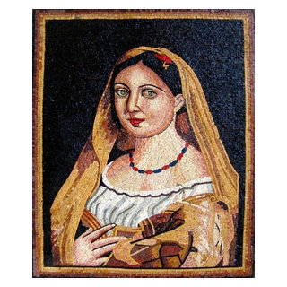 Woman Marble Mosaic Portrait, 31" x 24" - Traditional - Tile Murals ...