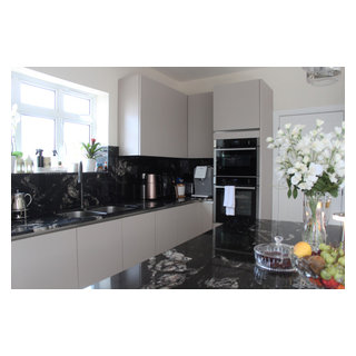 Elegant Modern Kitchen with Black Granite Island by Kudos Interior ...