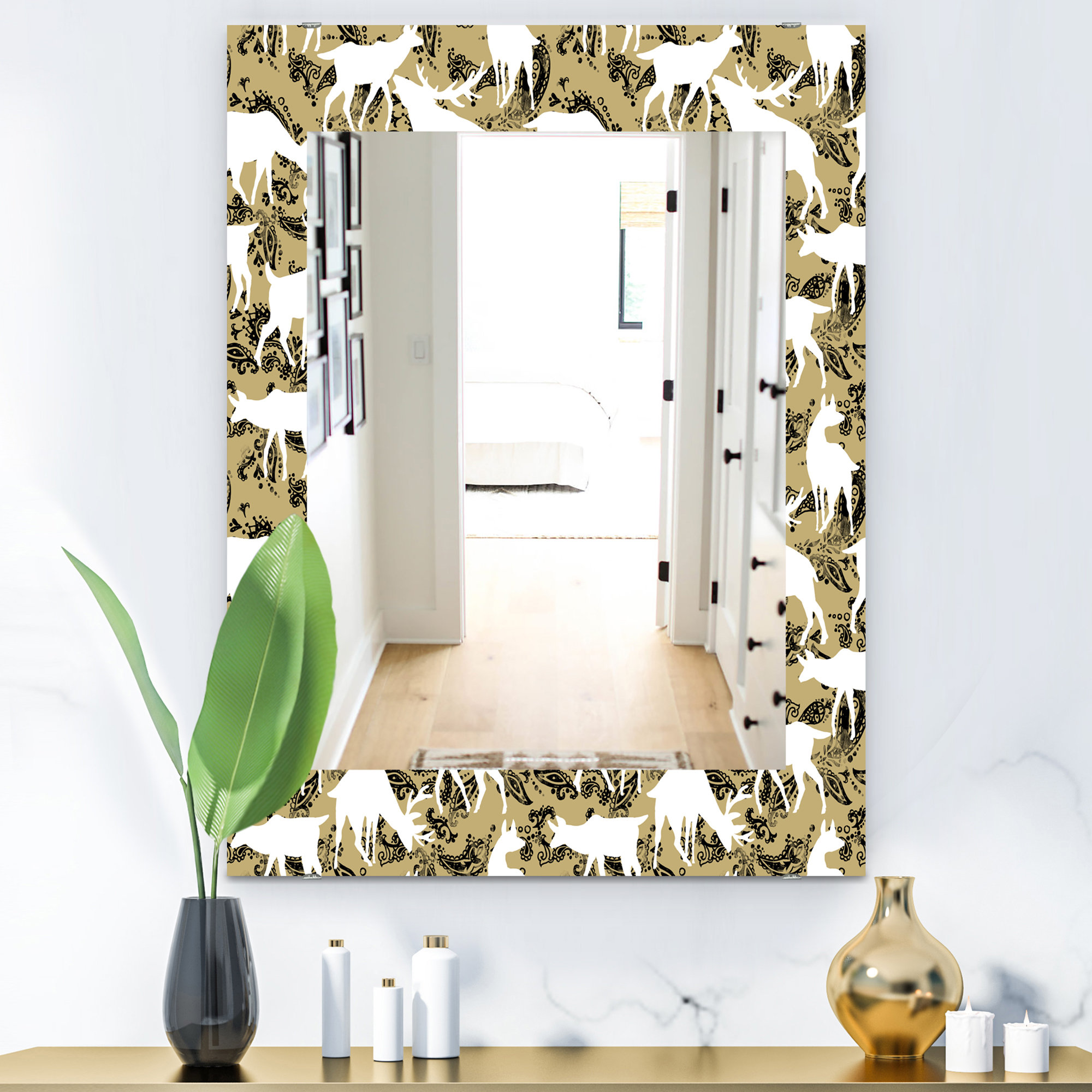Designart Wild Animals Pattern Farmhouse Frameless Vanity Mirror, 28x48 ...
