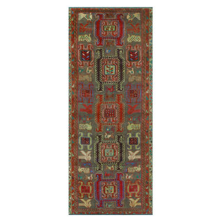 Fine Vintage Distressed Kian Gray/Rust Runner, 3'10x9'11, 3'10x9'11 ...